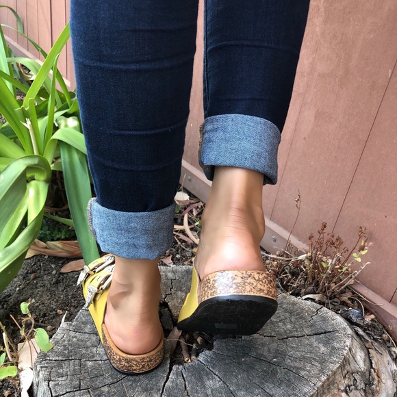 Shoes | Mustard Western Double Strap Slides Sandals | Poshmark